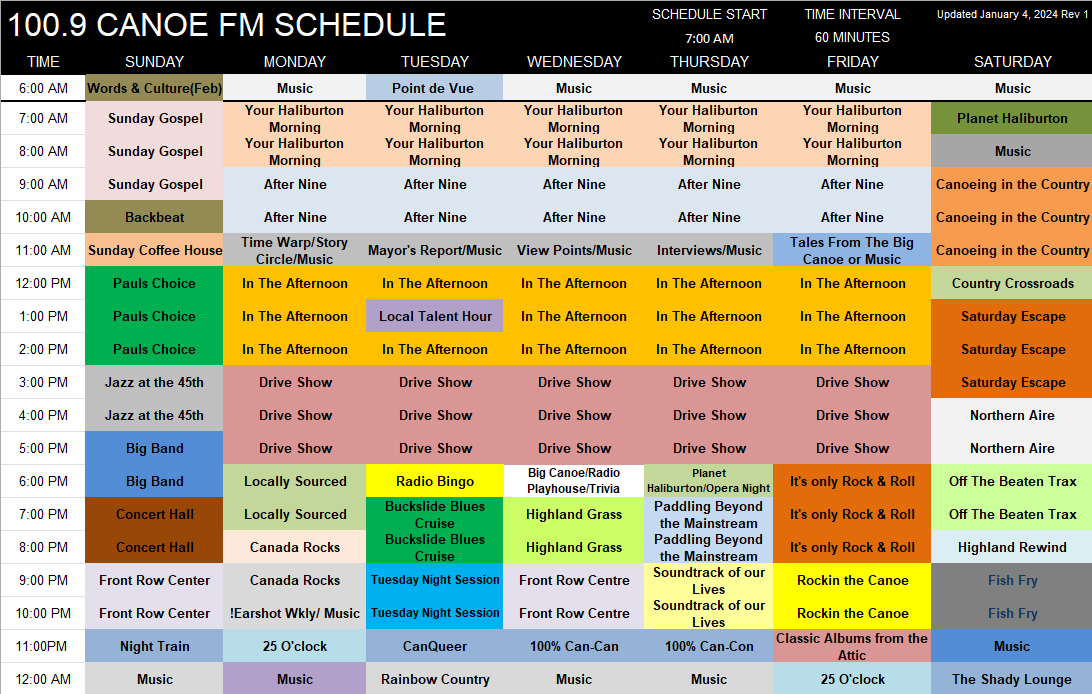 Printable Broadcast Schedule – Canoe FM